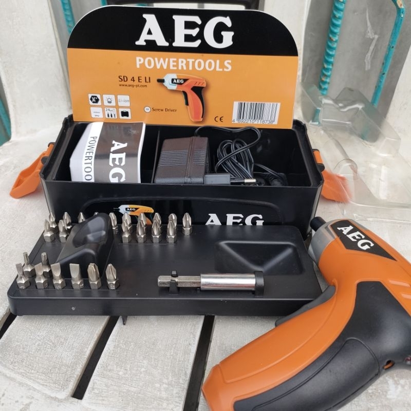 Jual alat obeng baterai AEG | Cordless screwdriver AEG 4V bonus 24 pcs ...