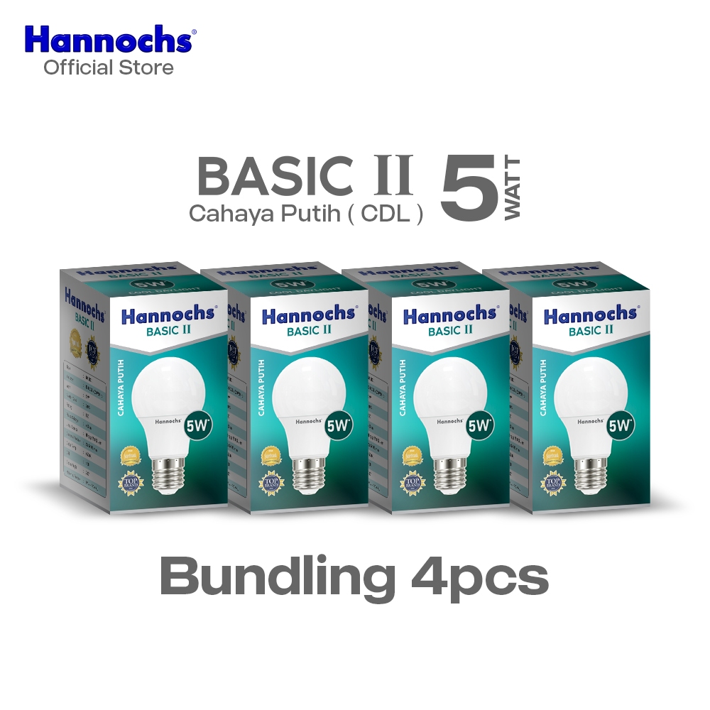 Jual Hannochs Lampu Bohlam LED Basic II 5 watt Cahaya Putih isi 4pcs ...