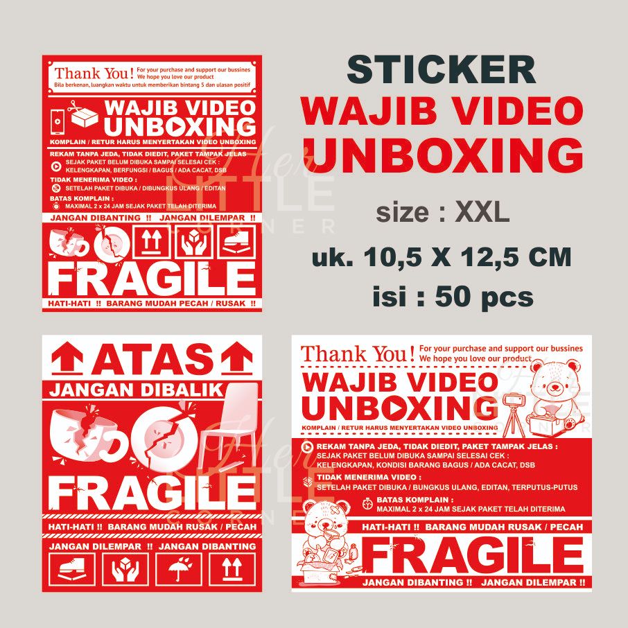 Jual STICKER WAJIB VIDEO UNBOXING - ukuran 107 x 125 mm (XXL) isi 50 ...
