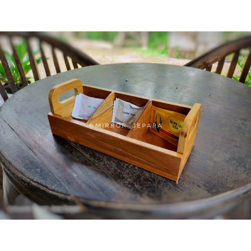 Jual Box display tempat teh kopi sachet bumbu 100% kayu jati solid ...