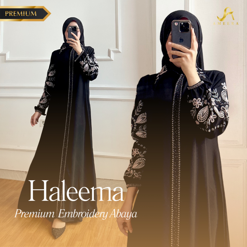 Jual [BISA COD] Haleema Black Premium Embroidery Abaya | Shopee Indonesia