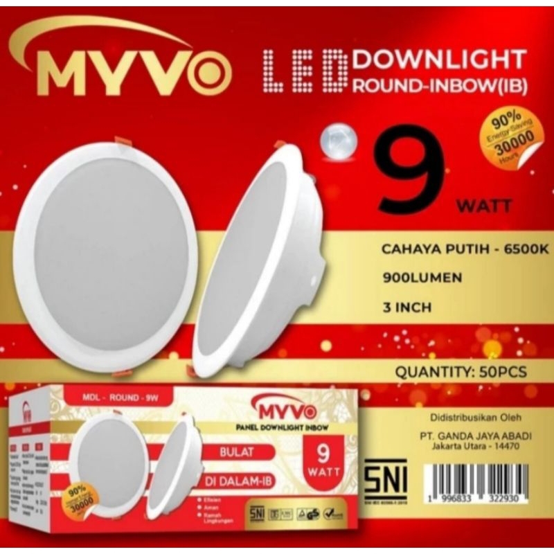 Jual Downlight LED Plafon Tanam IB Inbow 9 Watt MYVO Putih/Kuning ...