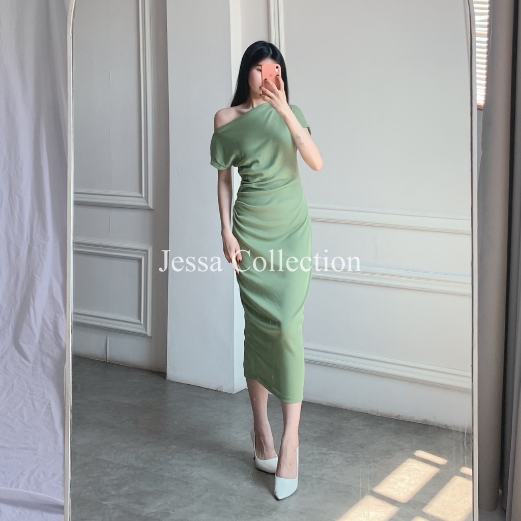 Jual Asymetric Collar Bodycon Dress Lorence FG Gaun Panjang Wanita Off ...
