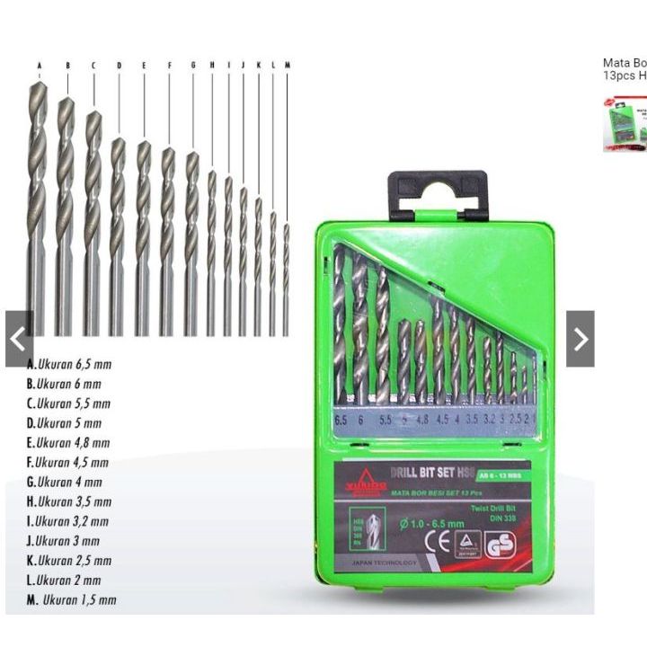 Jual 13pcs Twist Bits Saw HSS High Speed Steel Titanium Coated Drill ...