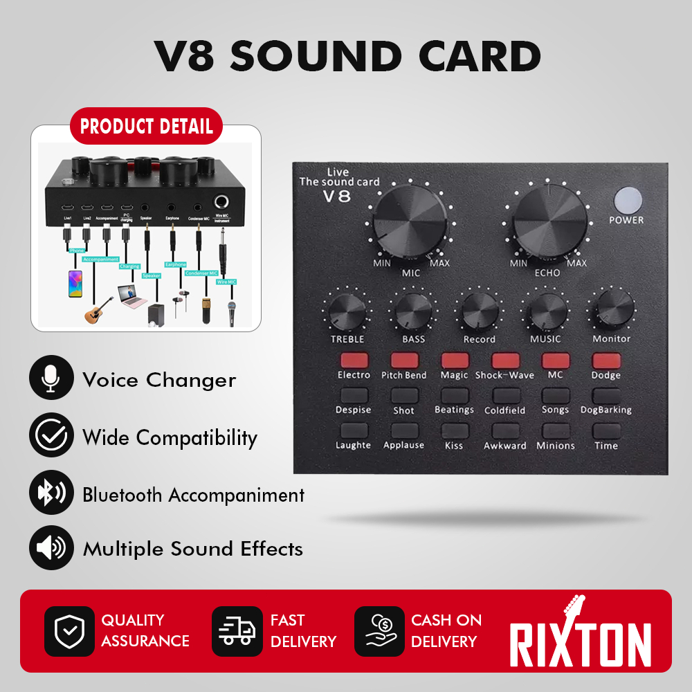 Jual RIXTON V8/V8S/F998 Audio Mixer External Sound Cards Headset Microphone Live Sound Card ...