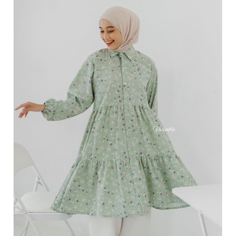 Jual Scarlet Ruffle Floral Long Tunik - Tunik Rempel Motif | Shopee ...