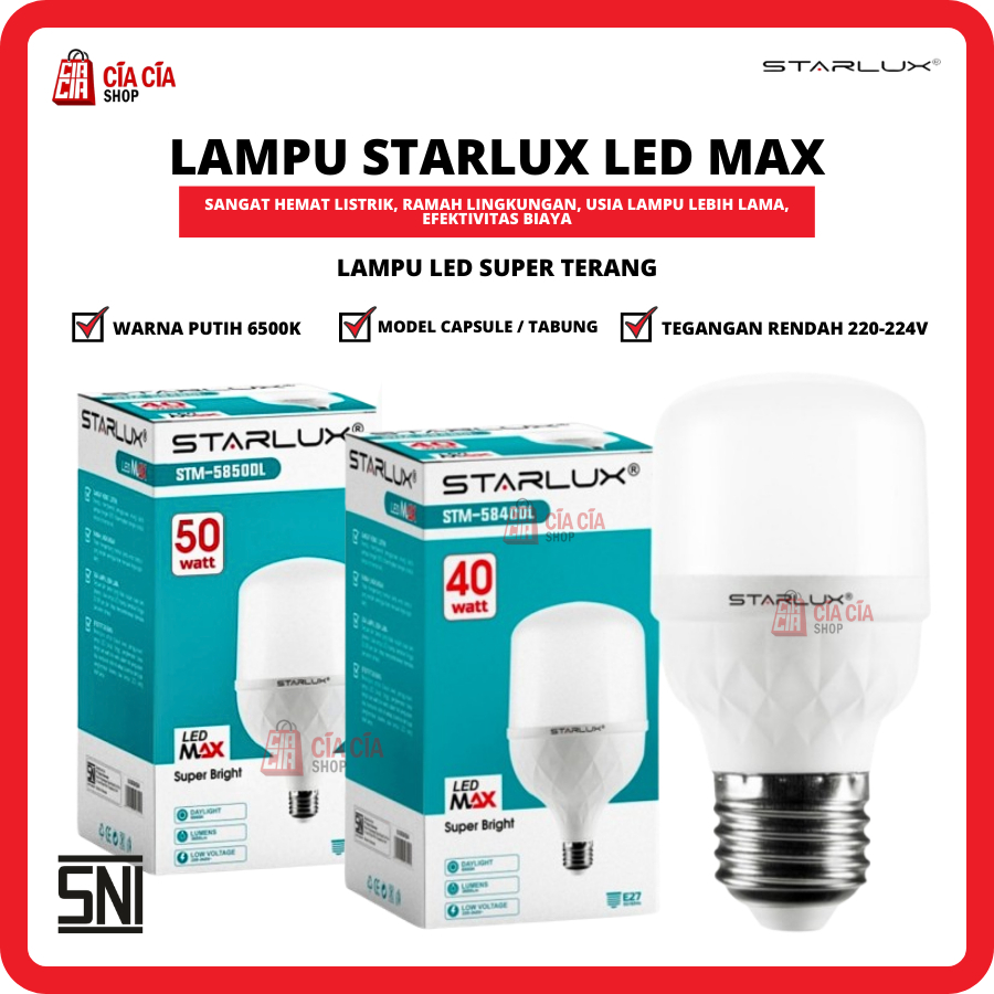 Jual STARLUX Lampu Led Max 5W 10W 15W 20W 30W 40W 50W Led Capsule Tabung E27 Cahaya Putih ...