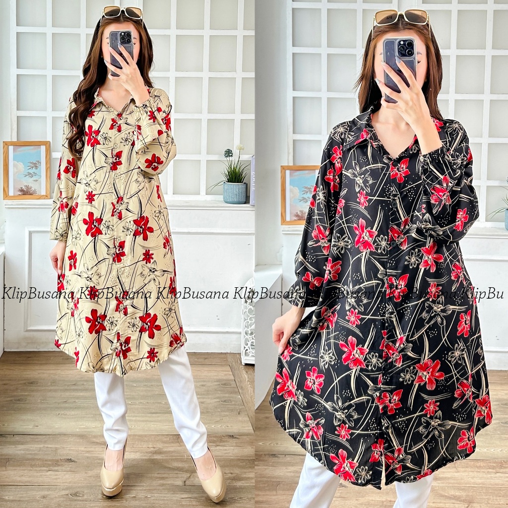 Jual Tunik Wanita Jumbo Katun Rayon Kerah Corak Bunga Bigsize Floral - Gemima Ghea KlipBusana ...