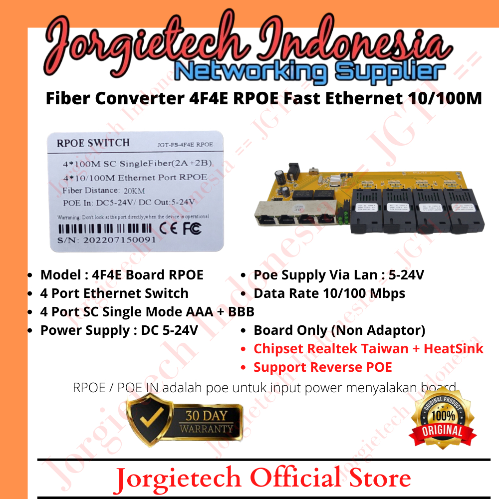 Jual Jorgietech FS-4F4E-BOARD RPOE Media Converter Board 4 Port FO 4 ...