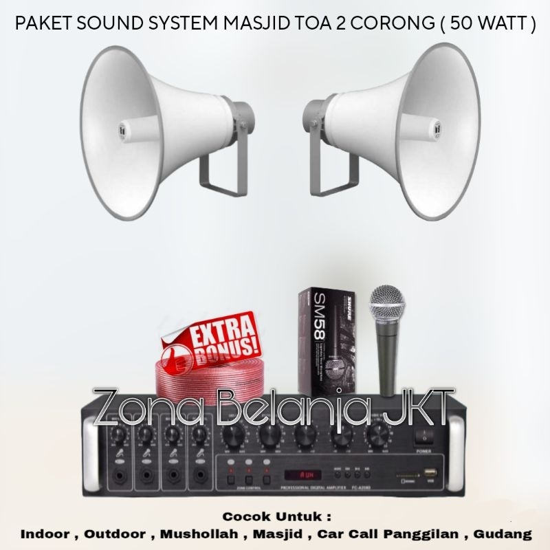 Jual PAKET SOUND SYSTEM TOA MASJID MUSHOLA 2 SPEAKER CORONG TOA 50 WATT AMPLIFIER USB BLUETOOTH ...