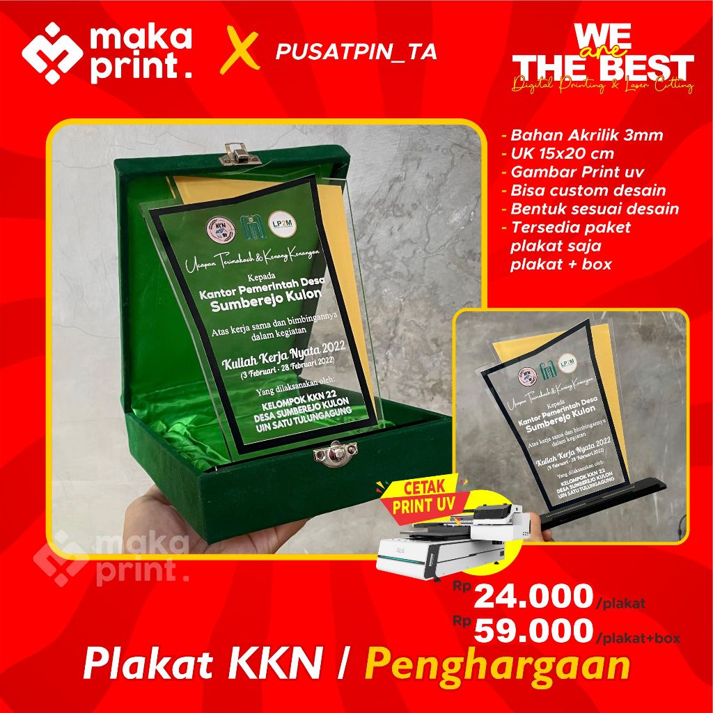 Jual Plakat Akrilik Wisuda KKN Ukuran 15x20 Tebal 3mm Free Tatakan ...