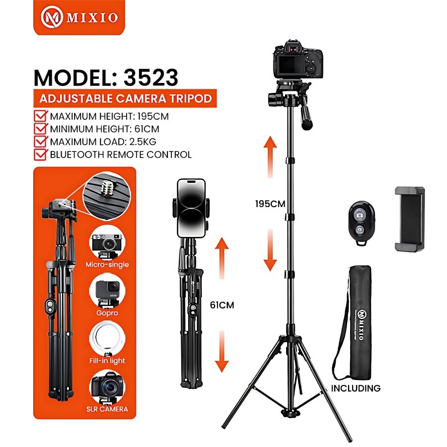 Jual MIXIO 3523 195CM PREMIUM Tripod Kamera +Bluetooth Remote+Bag ...