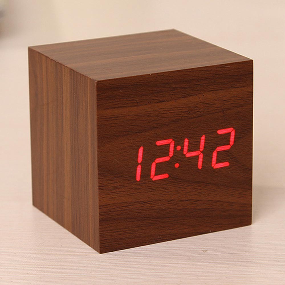 Jual Jam Digital Kayu Kotak LED Jam Weker Desain Mini Motif Kayu Wooden ...