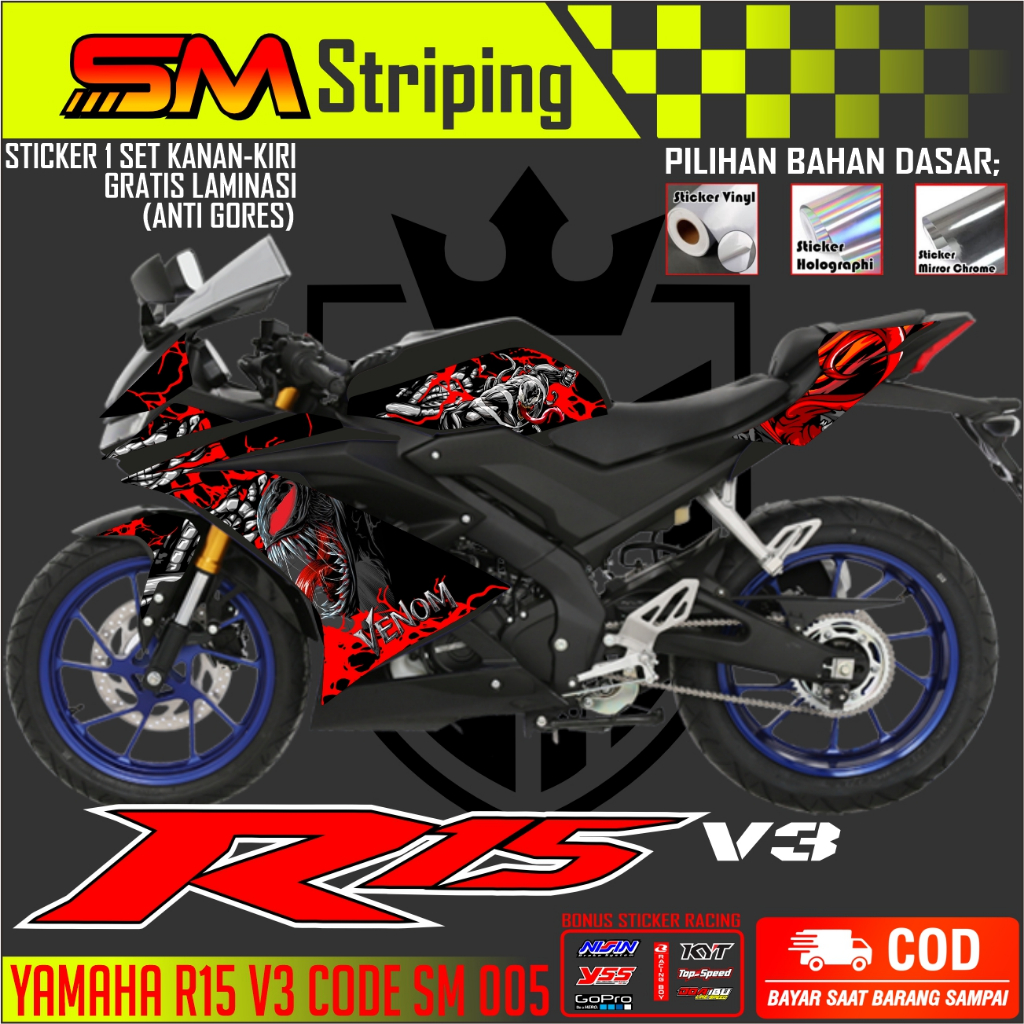 Jual STRIPING R15 V3 STRIPING VARIASI VENOM STICKER YAMAHA R15 V3 SM 005 | Shopee Indonesia