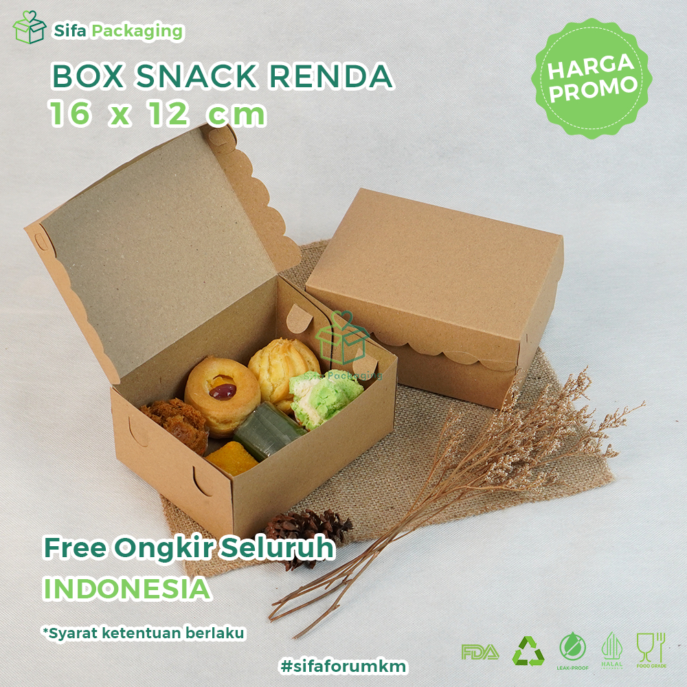 Jual Snack Box 16x12 Kraft Dus Kue Box Renda Snack Donat Kue | Shopee ...