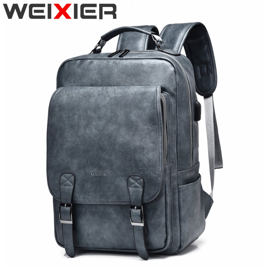 Jual WEIXIER B677 Tas Punggung Pria Kulit Ransel Laptop USB Port WX-OS | Shopee Indonesia