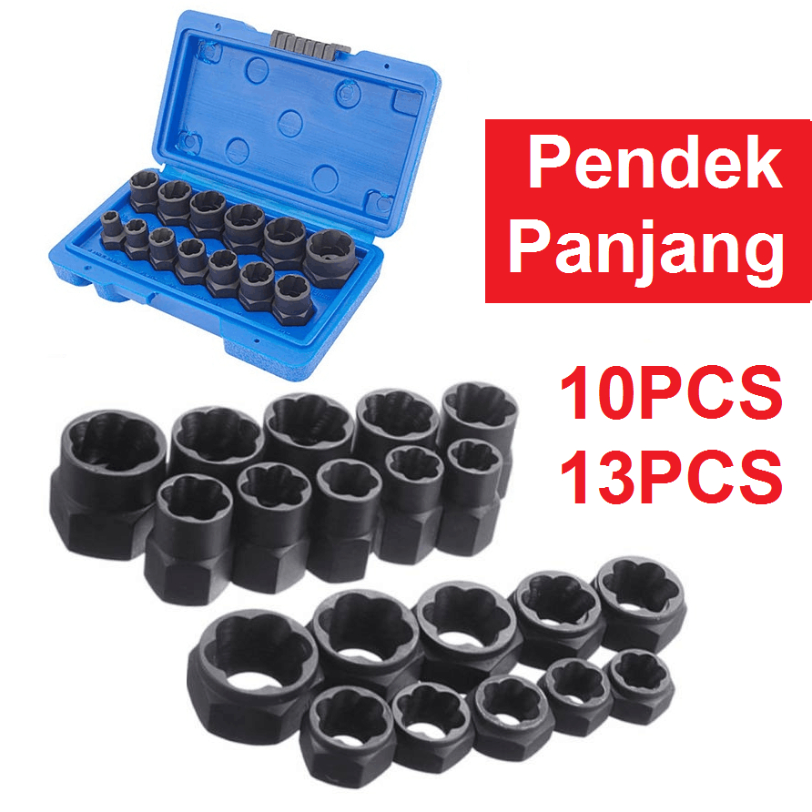 Jual 10 13 PCS Alat Pembuka Baut Mur Hex Rusak 9mm-19mm Set Kunci Ring ...