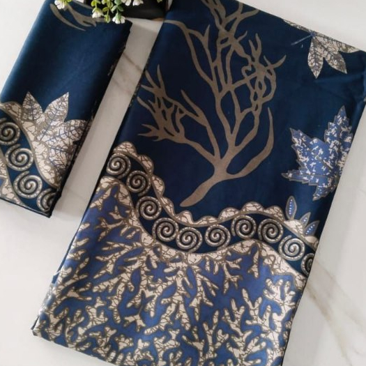 Jual Kain Batik 2 Meter Motif Pohon Navy Biru Abu Kuning Putih Buatan ...