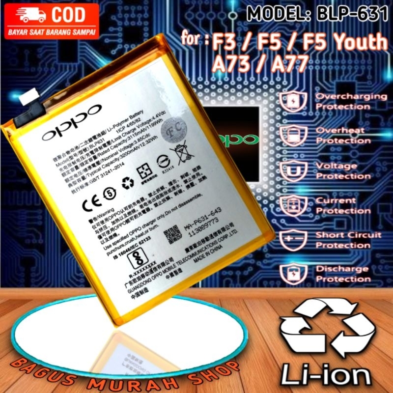 Jual Baterai Batre BLP631 BATTERY BLP-631 KOMPATIBEL HP OPPO F3 F5 F5 ...