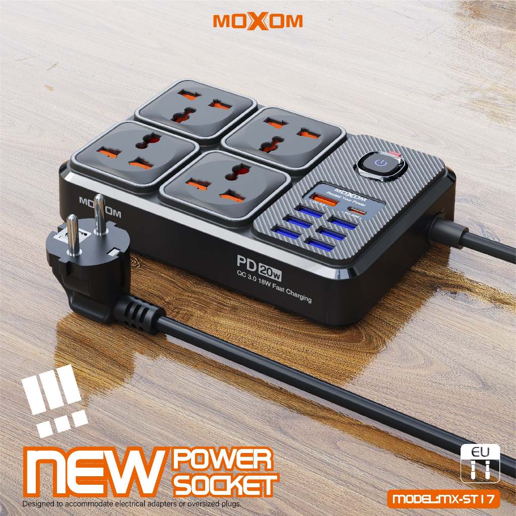 Jual Moxom Power 4Socket 1PD 20W+7USB (1QC 18W) 2500W(MAX) 3Meter MX-ST17 | Shopee Indonesia