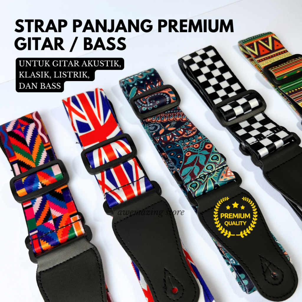 Jual Tali Strap Gitar Akustik Elektrik Bass Panjang Premium / Guitar ...