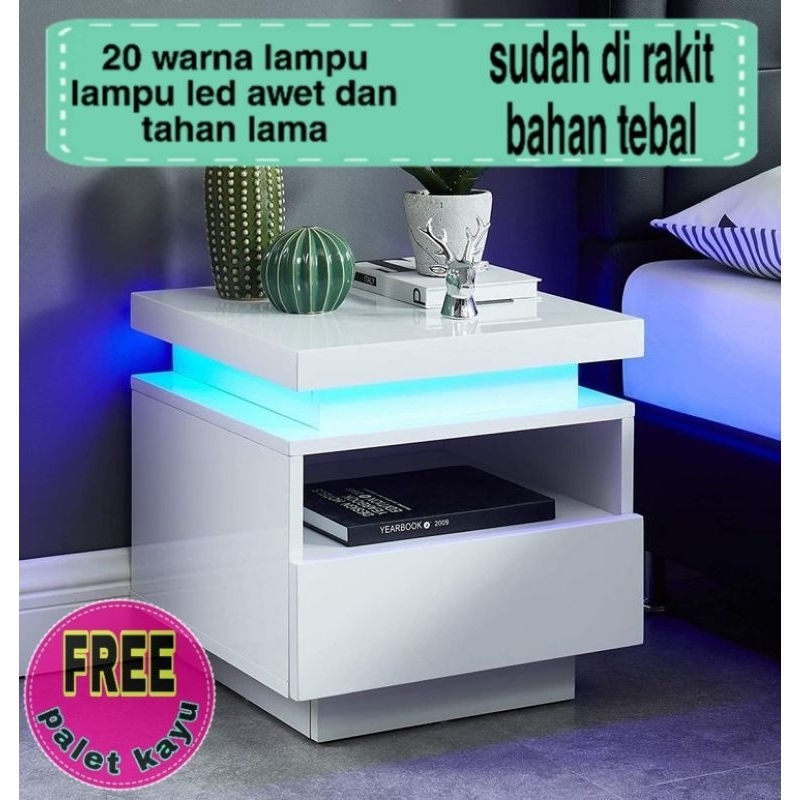 Jual meja nakas minimalis 20 warna lampu led Drawer Pakaian Estetik Laci Putih Meja Sudut Kamar ...
