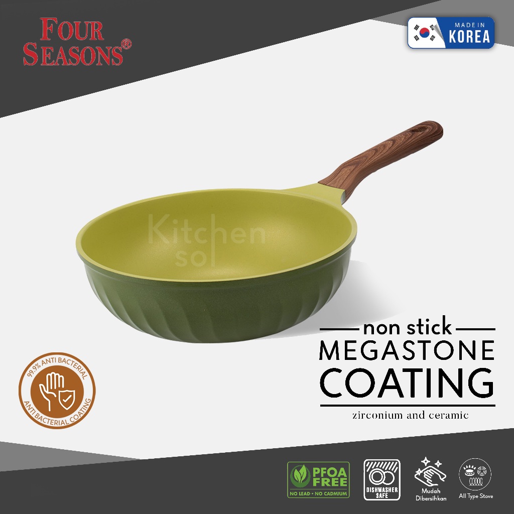 Jual Four Seasons Olive Greenwood Wokpan ( IH ) 28 cm Wajan / Panci Keramik Anti Lengket ...
