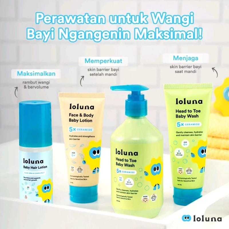 Jual LOLUNA Head to Toe Baby Wash 100ml/300ml | Face & Body Lotion 80ml ...