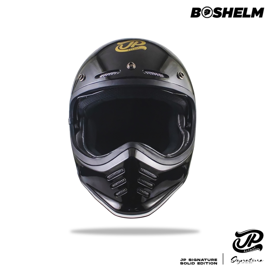 Jual BOSHELM Helm Cakil JP Signature Solid HITAM GLOSSY Helm Retro Full ...