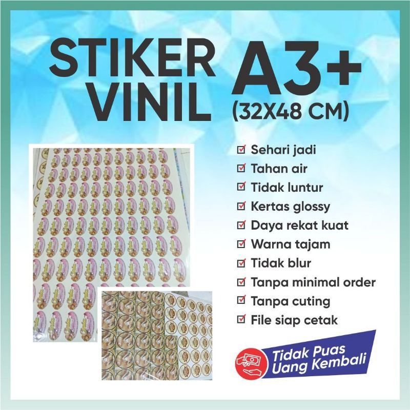 Jual cetak stiker vinil A3+ / stiker label produk / stiker transparan ...