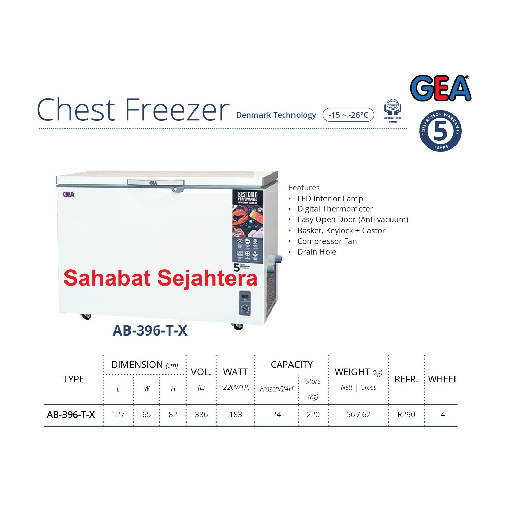 Jual Berat Sebenarnya CHEST FREEZER Kapasitas 386 L GEA TYPE AB-396-T-X / AB 396 T X / AB396TX ...