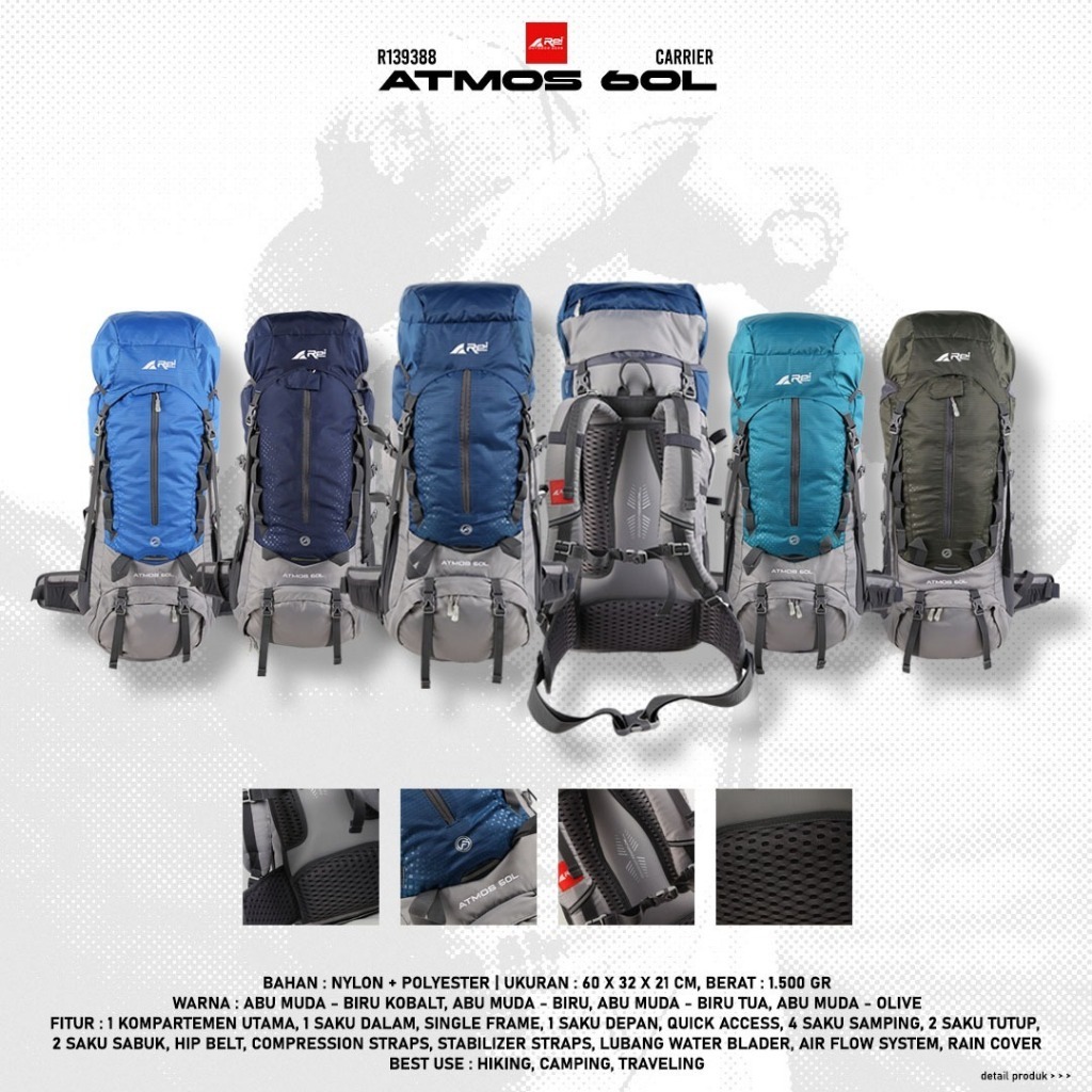 Jual Tas Gunung / Carrier Atmos 60 Liter Arei Outdoorgear - CARRIER REI ATMOS 60L - BACKPACK ...