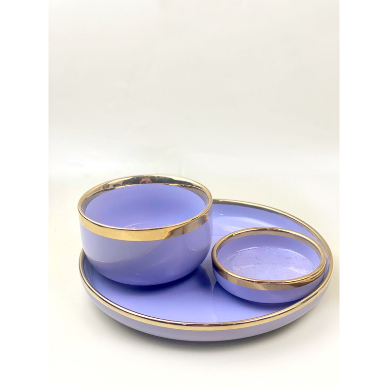 Jual ASHOME Piring Set 1 Orang Piring Makan Set Keramik Ungu Lilac Gold ...