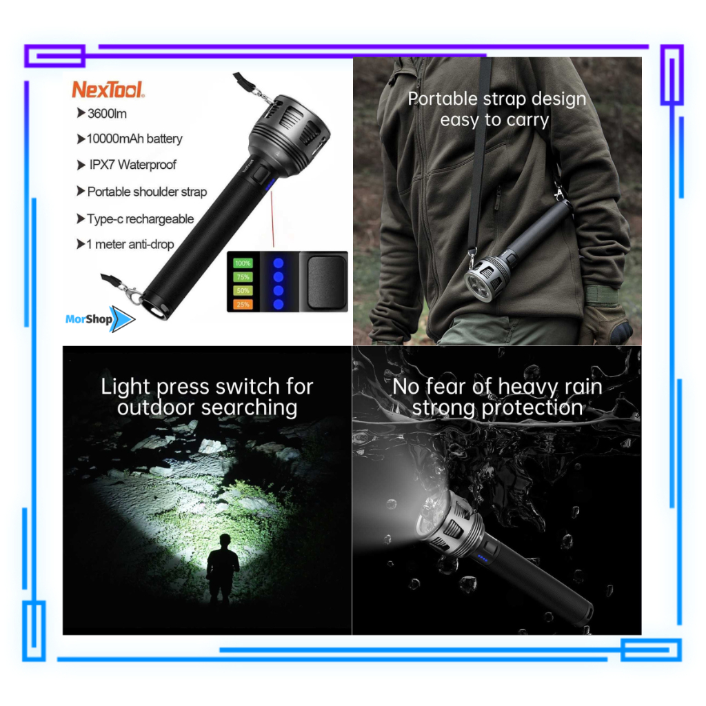 Jual NexTool Thunder Searching Senter LED Flashlight 3600 Lumens ...