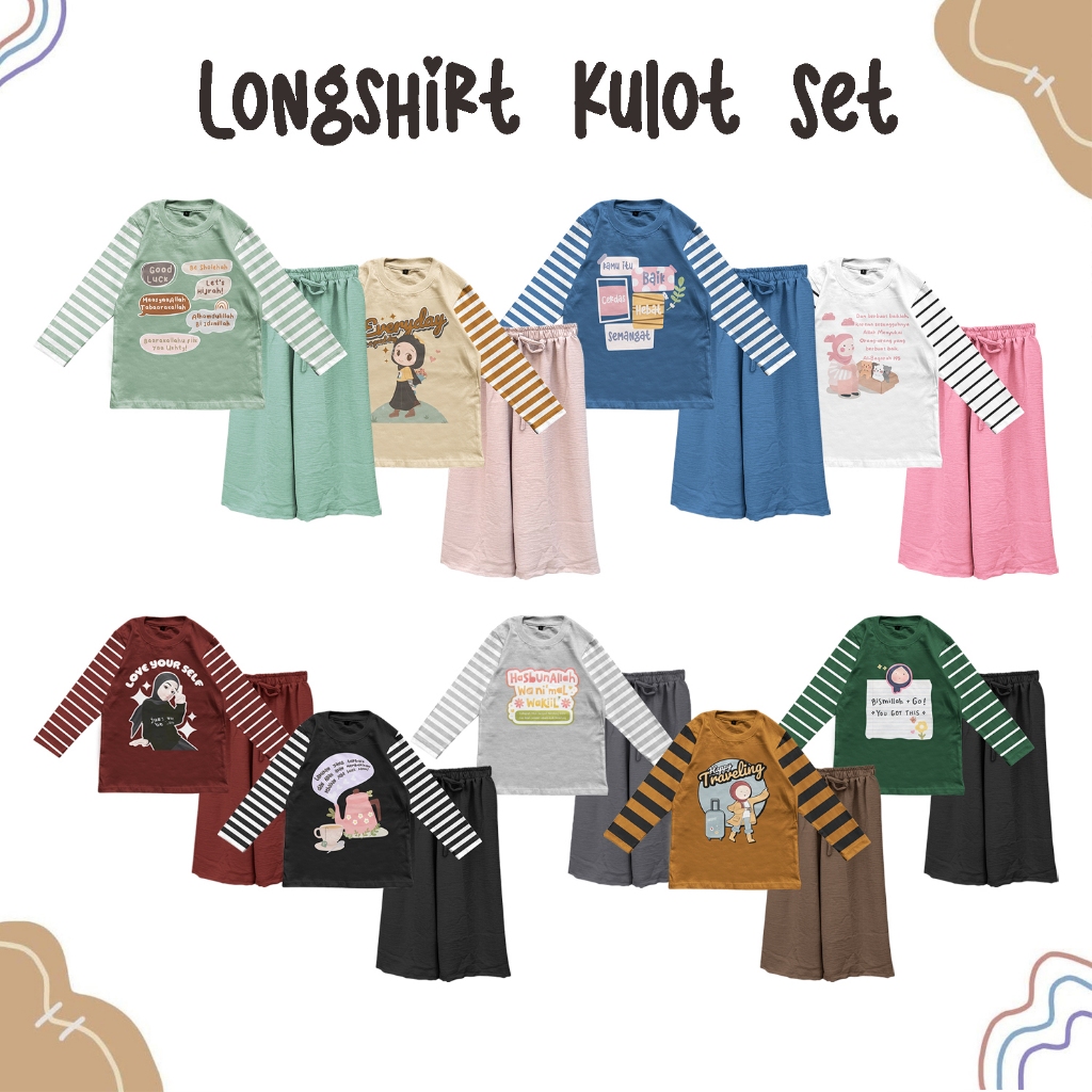 Jual Setelan Muslimah Anak Perempuan Lengan Stripe Kulot 1 - 12 tahun ...