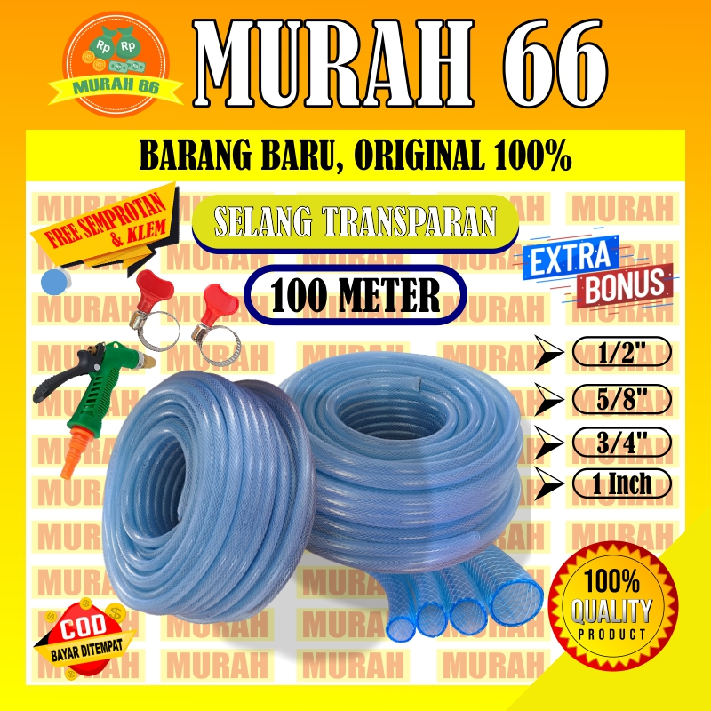 Jual SELANG AIR 100 METER SERAT BENANG TRANSPARAN / SELANG AIR 1/2 5/8 3/4 DAN 1 INCH / SELANG ...