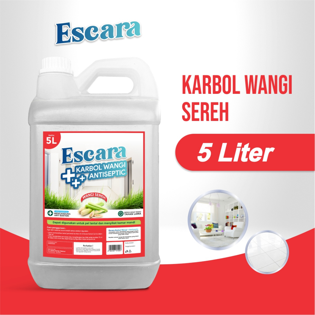 Jual ESCARA Karbol Wangi Sereh 5L/5000 ml kemasan Jerigen Lantai | Shopee Indonesia