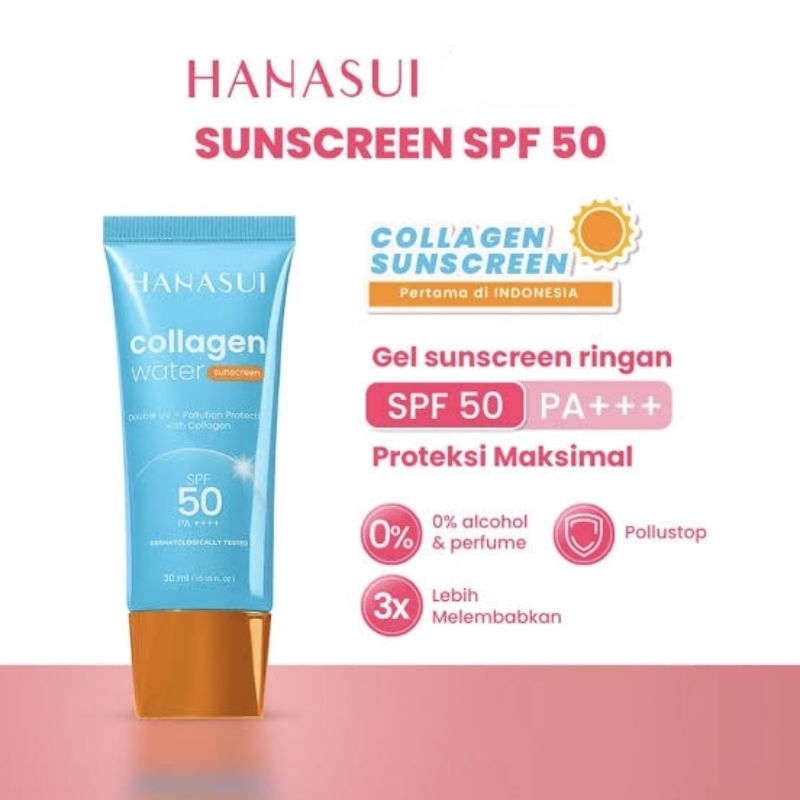 Jual [BIRU SPF 50] Hanasui Collagen Water Sunscreen SPF 50 PA ++++ 30ml ...
