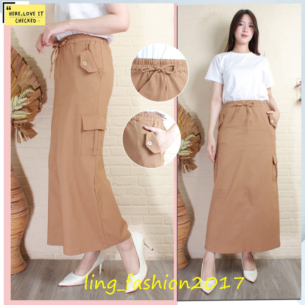 Jual Rok Cargo Wanita Panjang/ Cargo Skirt Wanita Soft Jeans/ Rok Cargo ...