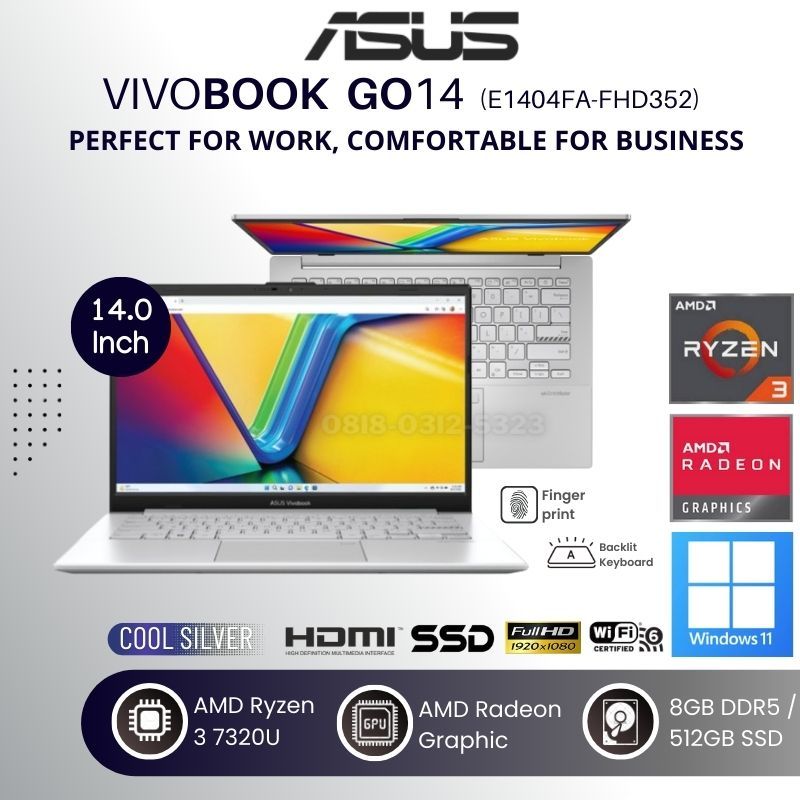 Jual ASUS VIVOBOOK GO 14 E1404FA-FHD352 RYZEN 3 7320U 8GB 512GBSSD W11 ...