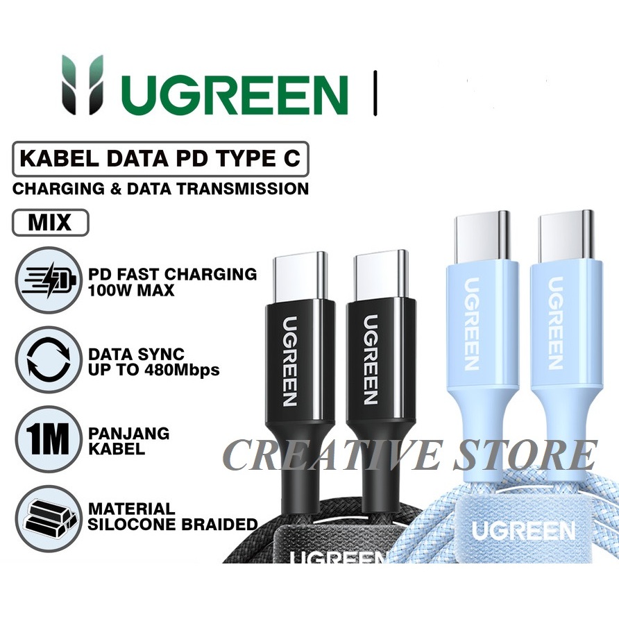 Jual UGREEN Kabel Data C TO C Fast Charging PD 100W Weaven for iP15 and ...