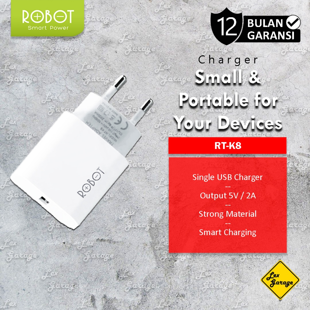 Jual Charger 5V 1A 2A Single USB ROBOT RT-K7 RT-K8 Garansi Resmi | Shopee Indonesia