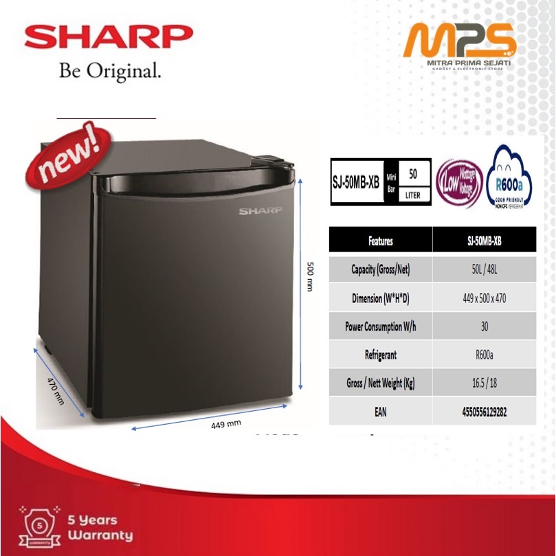 Jual Kulkas Minibar Sharp 50 L ( Sharp SJ-50MB-XB ) | Shopee Indonesia