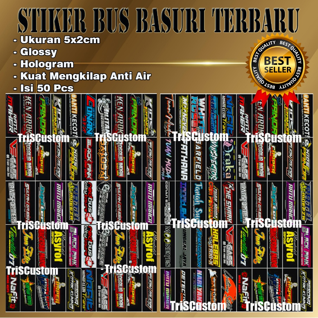 Jual Stiker Nama Bus Basuri Telolet Viral Ukuran Lanskap Kuat Mengkilap ...