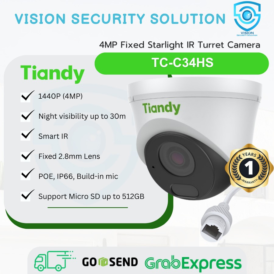 Jual IP Camera CCTV Indoor Tiandy TC-C34HS 4MP AUDIO POE IR | Shopee Indonesia