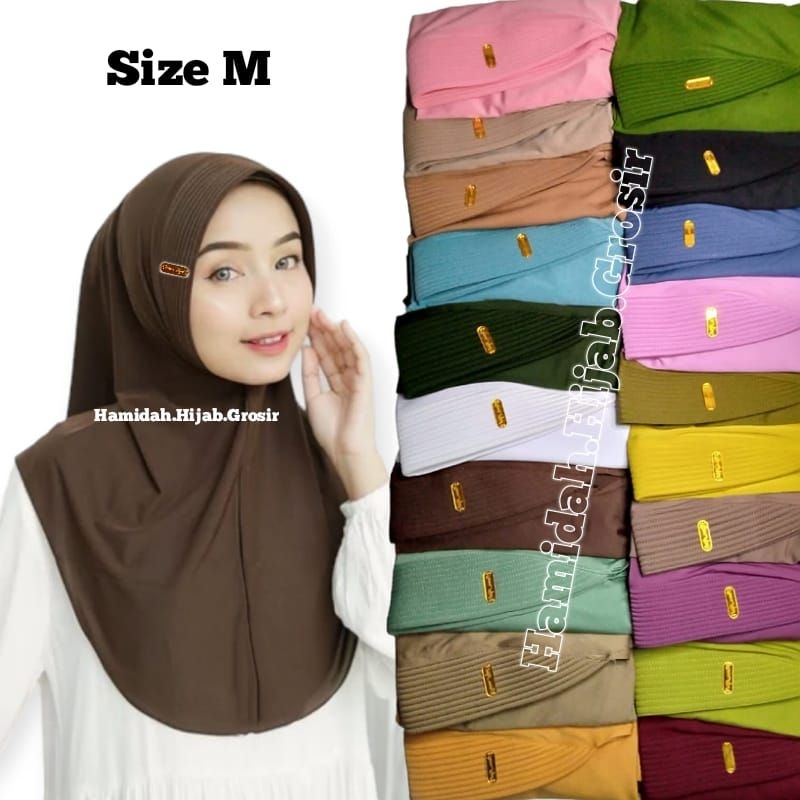 Jual Hijab Bergo Hamidah Sport Label Akrilik Gold Size M Nutup Dada Jersey Premium | Shopee ...