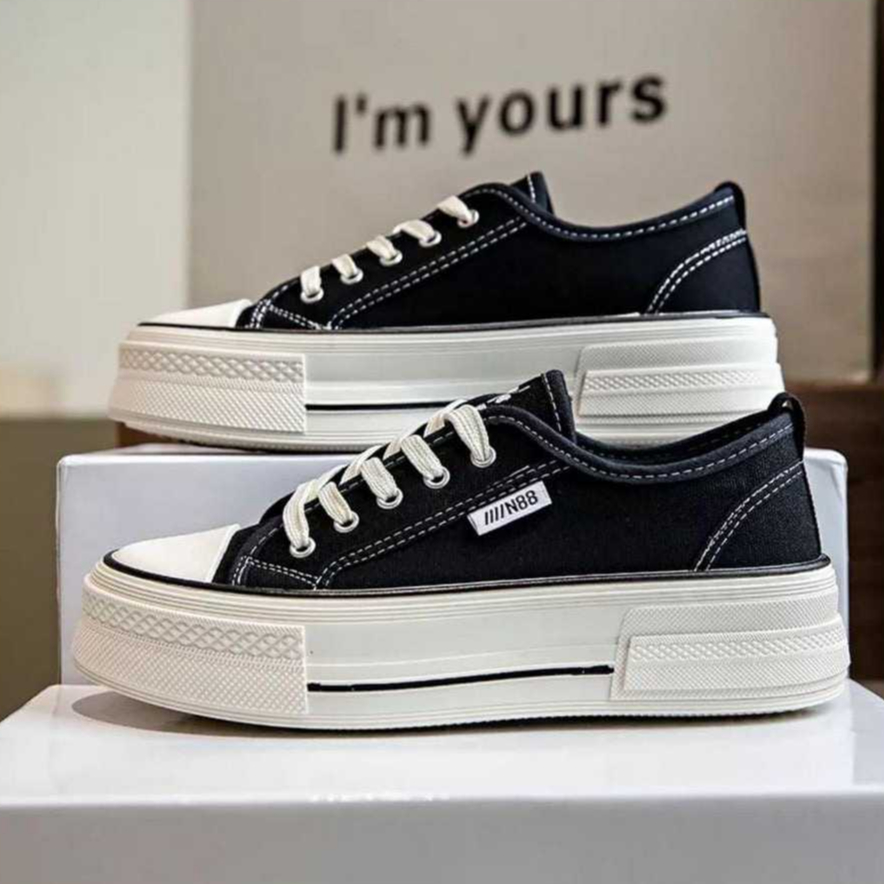 Jual Sepatu Wanita Bahan Kanvas Bertali Casual Sport Kets Cani Korea ...