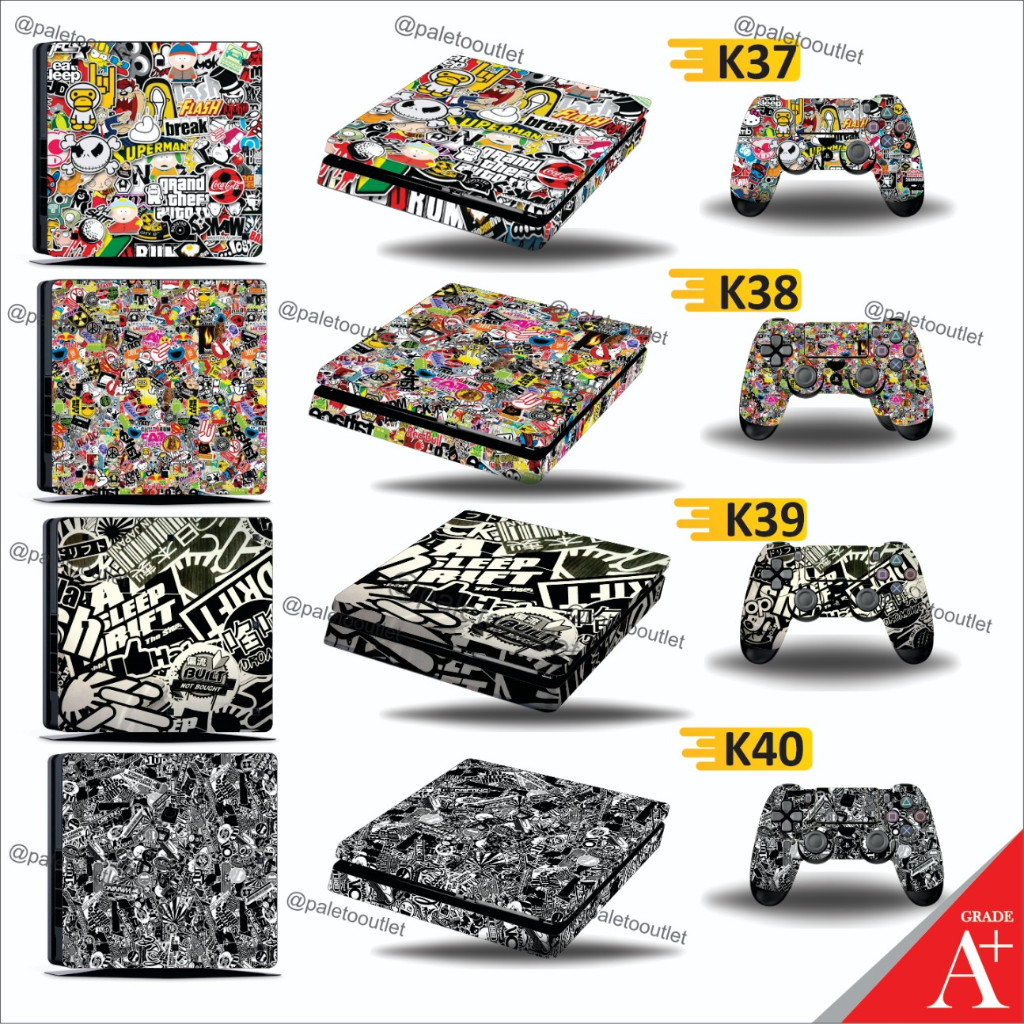 Jual garskin stiker ps4 slim ps4 fat ps4 pro motif sticker bomb doodle ...