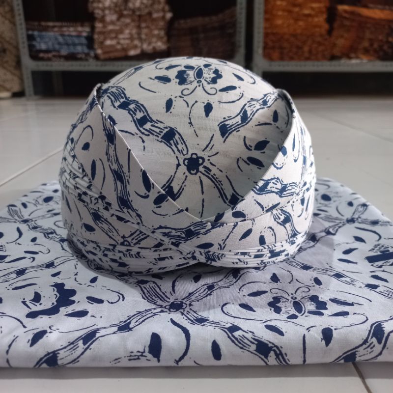 Jual Blangkon Bendo Variasi Solo Sunda Motif Sidomulyo Putih Navy Biru ...
