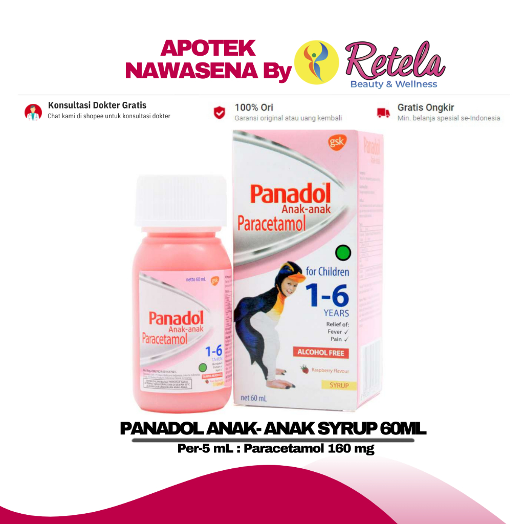 Jual PANADOL ANAK 1-6 TAHUN SYRUP 60ML / PARACETAMOL / DEMAM / SAKIT ...